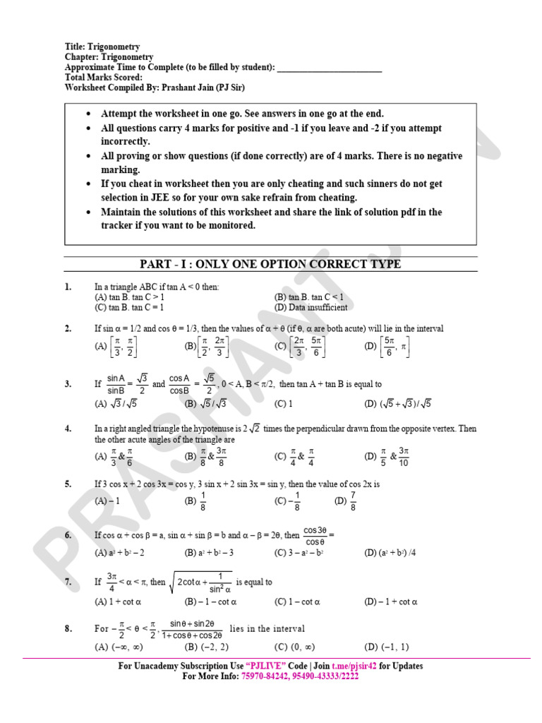 Worksheet - 8 Trigonometry | PDF | Triangle Geometry | Special Functions