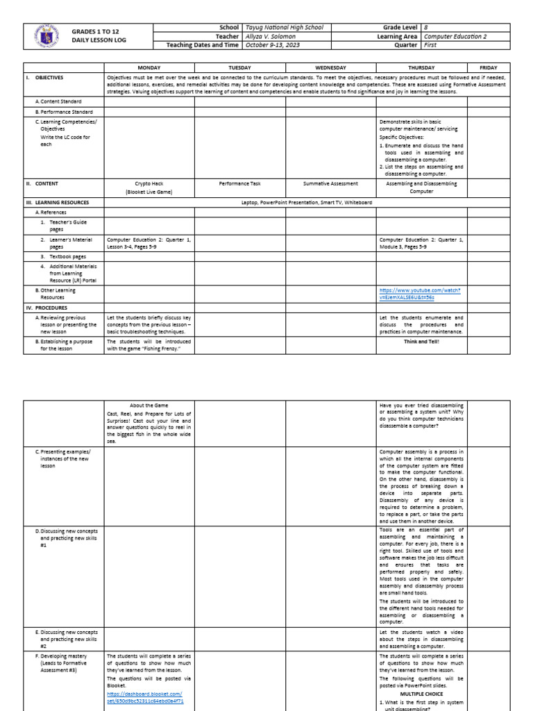 Sy 23-24 Comed2 Q1-WK6 | PDF | Tools | Learning
