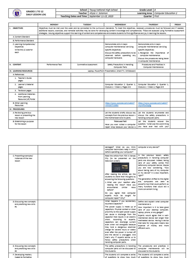 Sy 23-24 Comed2 Q1-WK3 | PDF | Learning | Computing