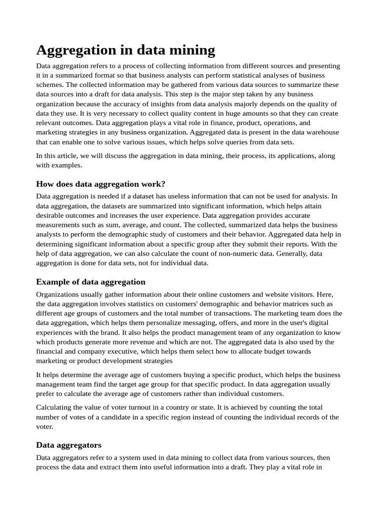 Aggregation Pdf Data Analysis Data