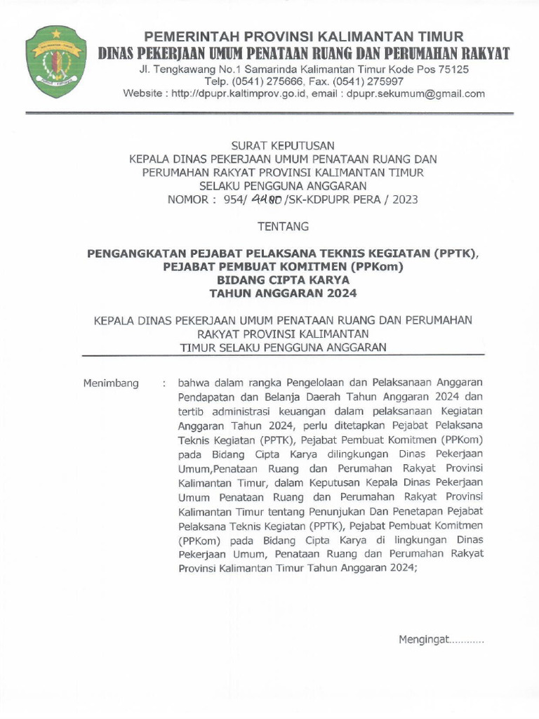 SK PPTK Dan PPK 2024 | PDF