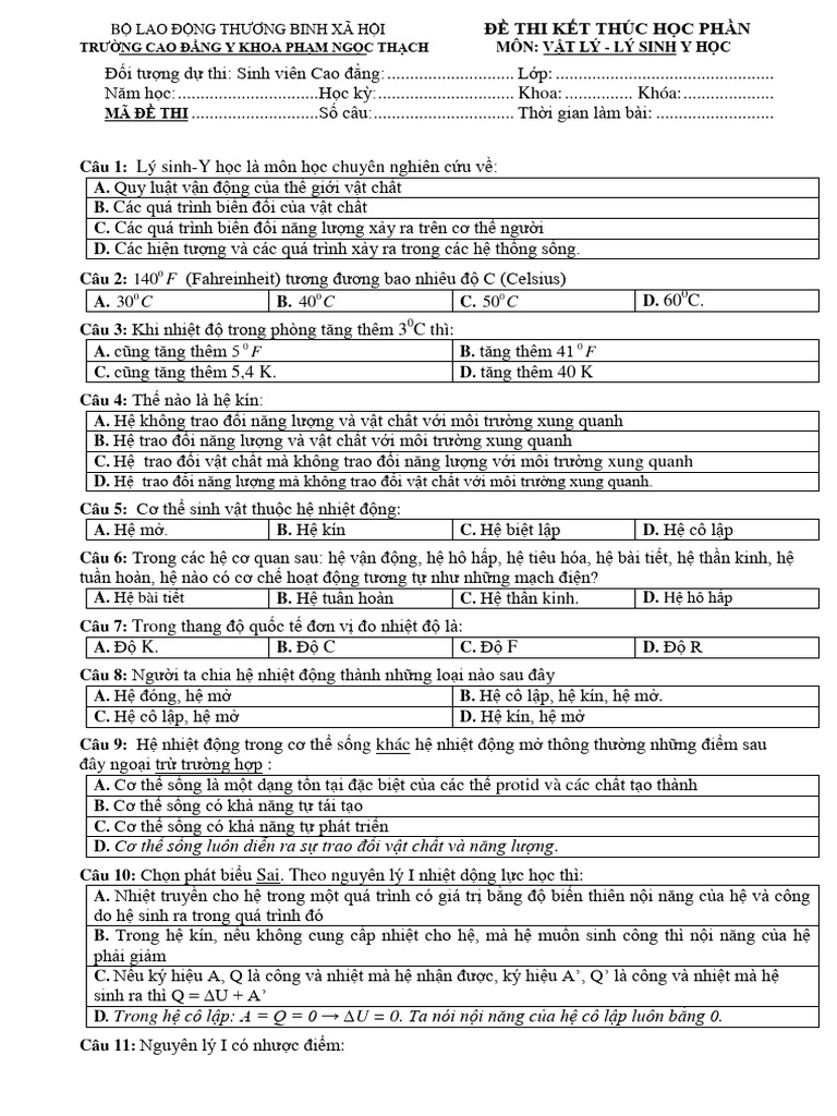 ĐỀ CƯƠNG ÔN-TẬP-LÝ-SINH To SinhVien | PDF