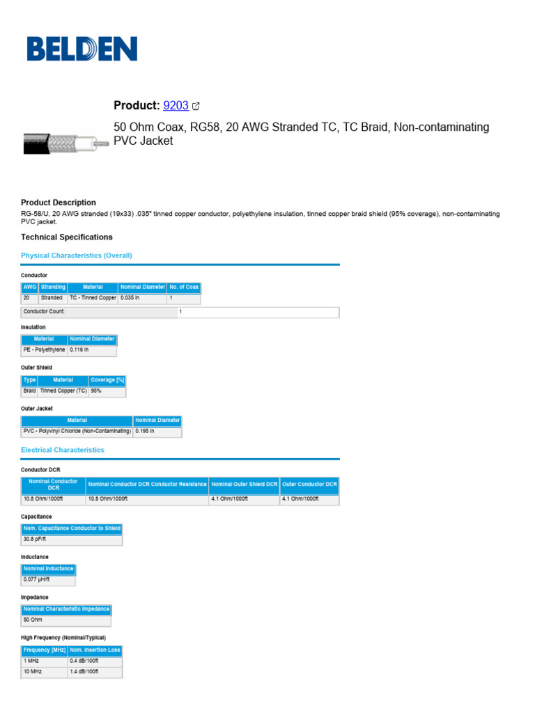 9203 Techdata | PDF | Coaxial Cable | Information