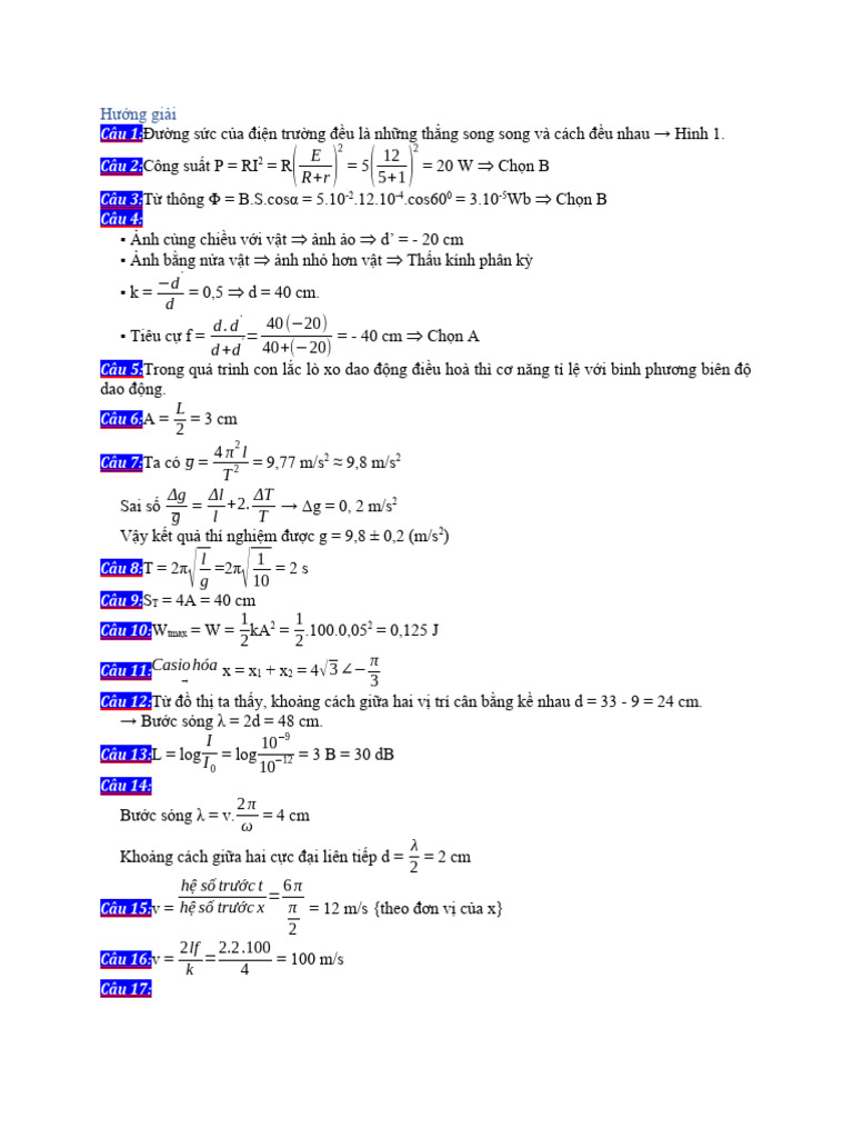Đáp án đề thi thử THPTQG Vật lý | PDF