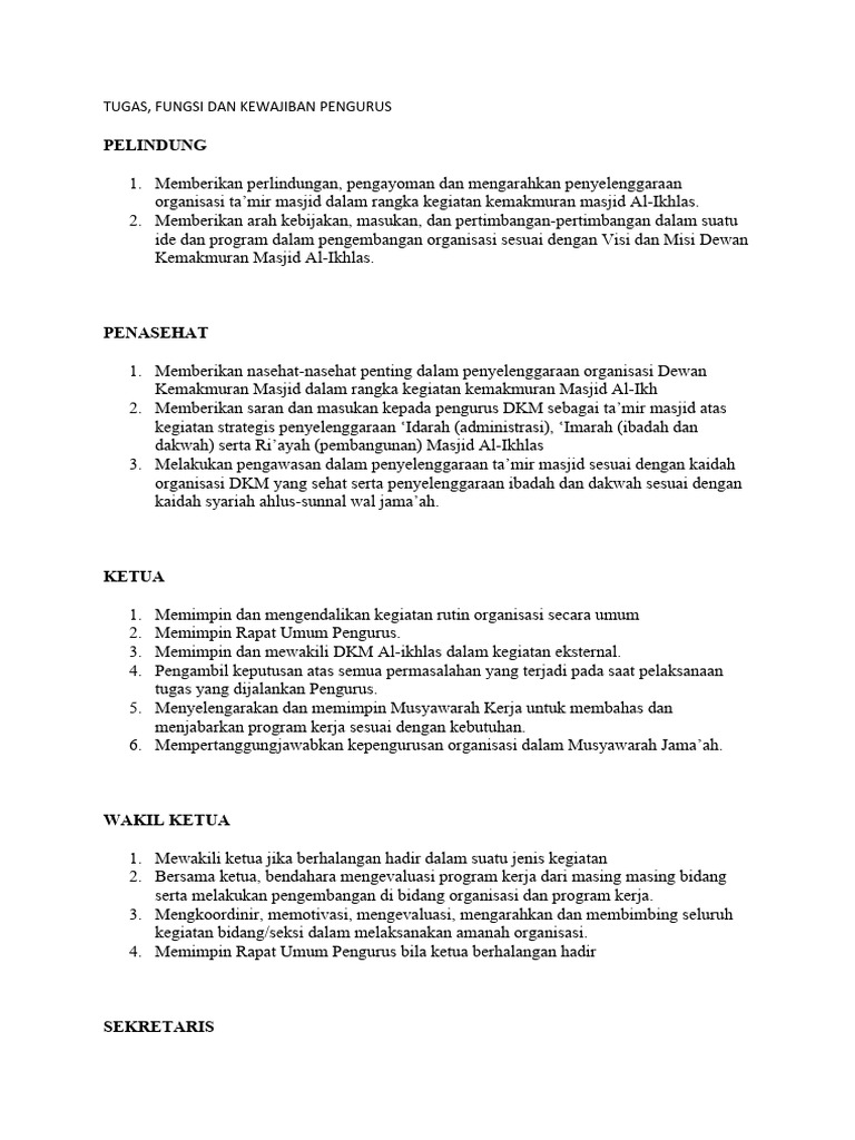 Contoh Jobdesk DKM 1 | PDF