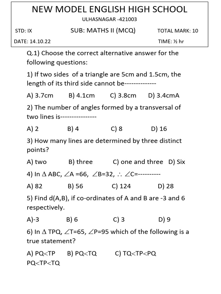 MATHS 2 (MCQ) | PDF