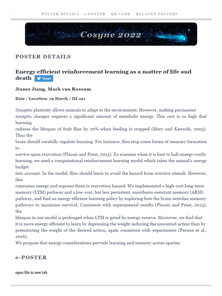 Cosyne 2022 | PDF | Learning | Memory