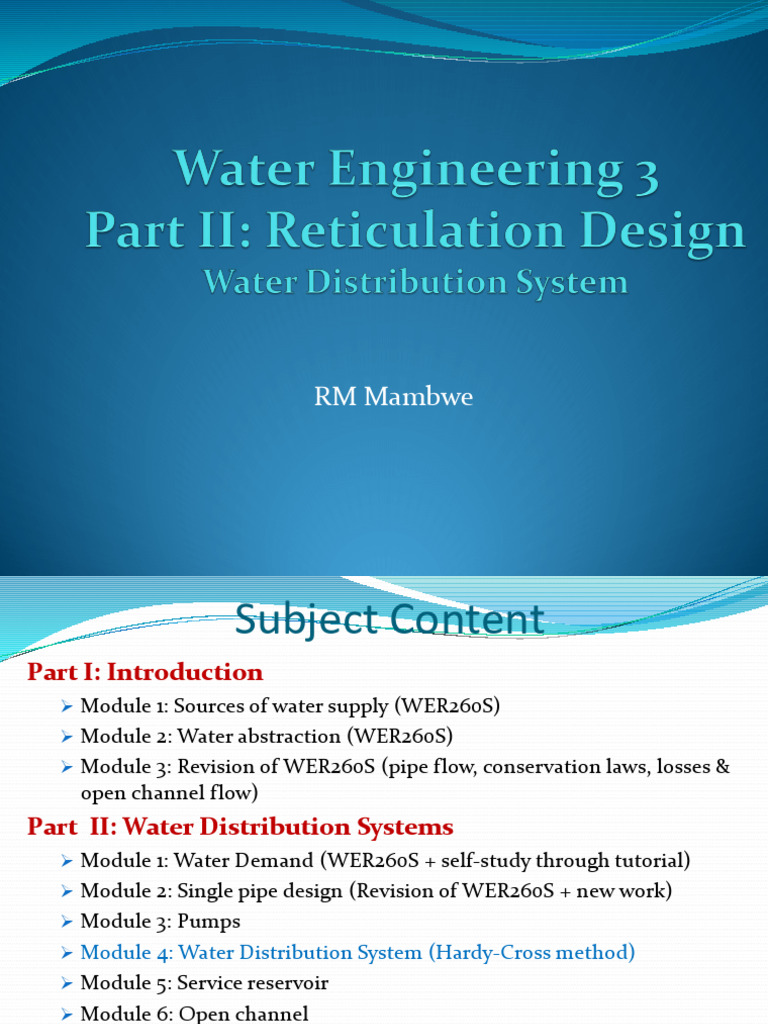 WER 360S - Chapter 2 - WDS Network Analysis Part 1(1) | Download Free PDF | Water Supply | Water ...