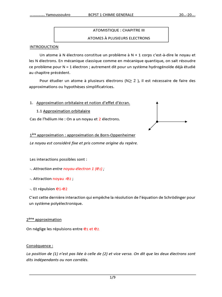 Atomes à plusieurs électrons : concepts clés | PDF | Orbitale atomique ...
