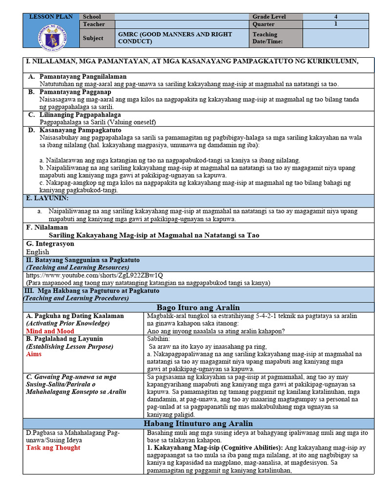 GMRC 4 Banghay Aralin Day 3 1 | PDF