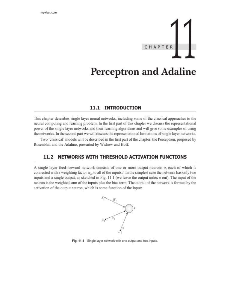 Perceptron and Adaline: Fig. 11.1 Single Layer Network With One Output and Two Inputs | PDF ...