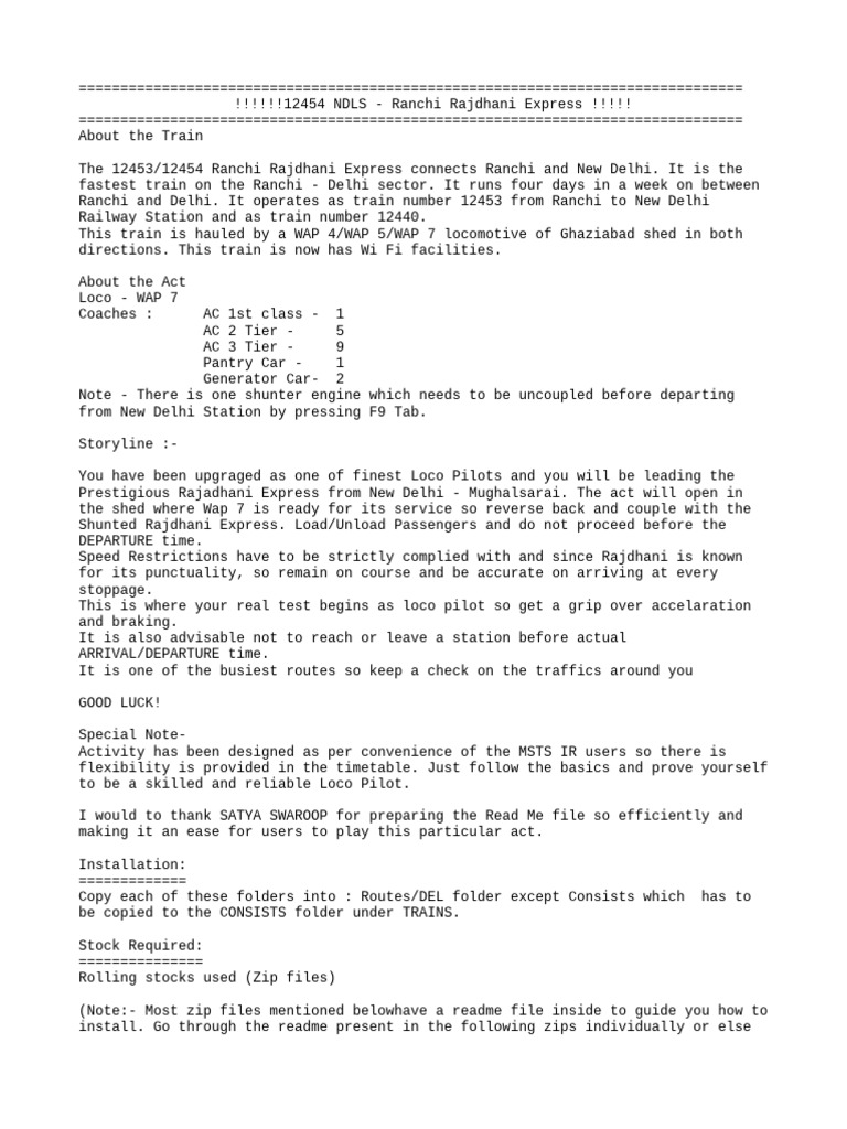 NDLS - Ranchi Rajdhani Express | PDF | Zip (File Format) | Train