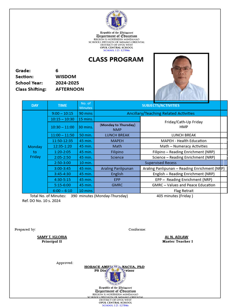 FINAL-CLASS-PROGRAM-GRADE-6-afternoon-classes PLAN B | PDF | Behavior Modification | Learning