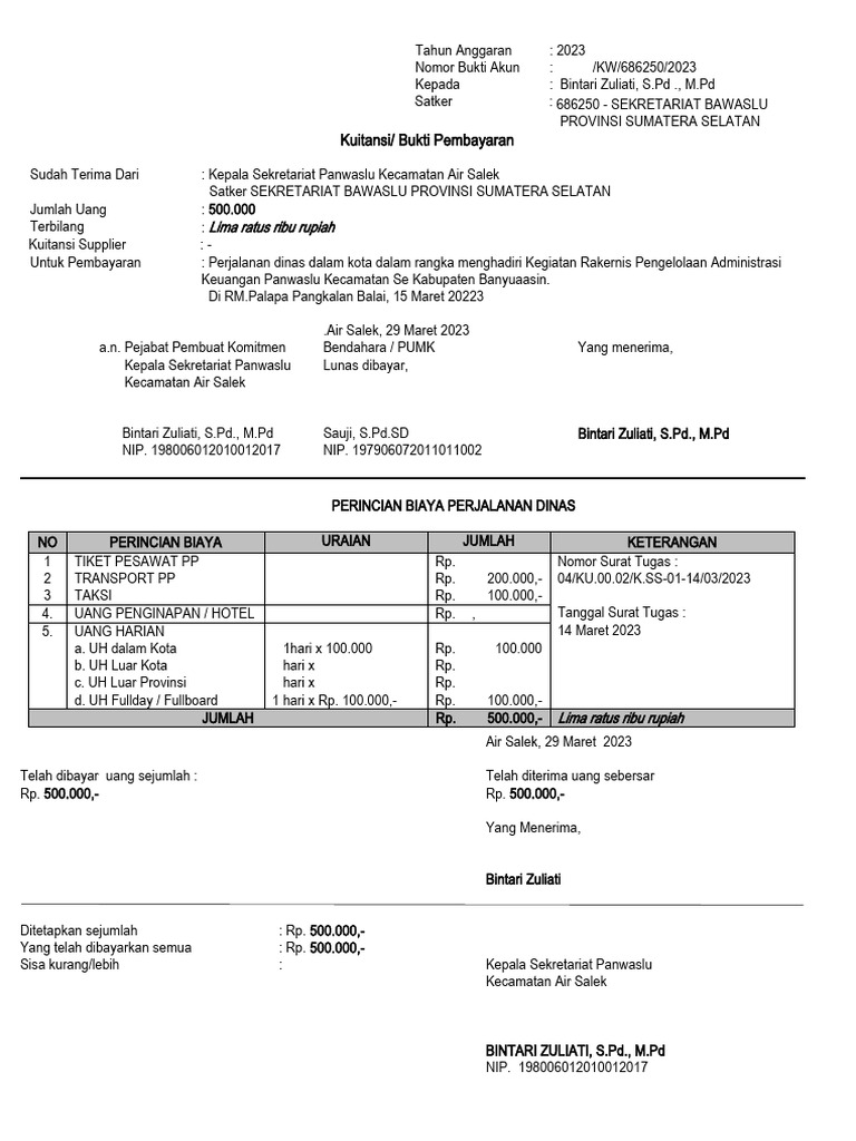 Kwitansi Pembayaran Perjadin | PDF