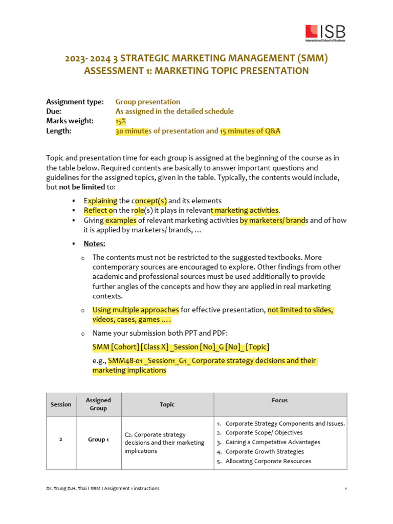 Isb SMM I Assignment 1 S3 2023-2024 | PDF | Strategic Management ...