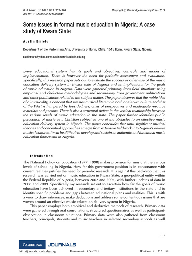 Some Issues in Formal Music Education in | PDF | Schools | Teachers