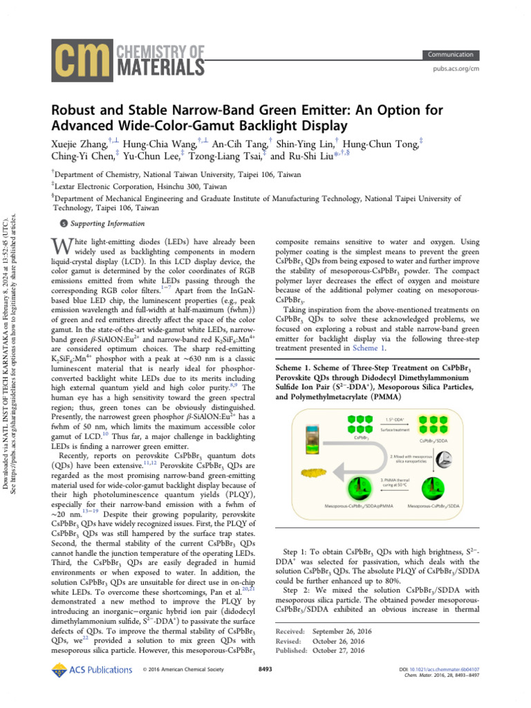 Zhang Et Al 2016 Robust and Stable Narrow Band Green Emitter An Option ...