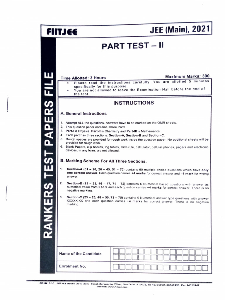 JEE MAIN PART TEST-2(with solutions) | PDF