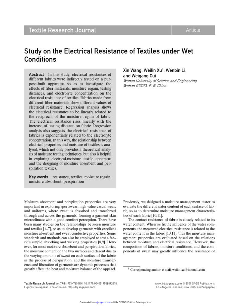 Electrical Resistance in Wet Textiles | PDF | Textiles | Electrical ...
