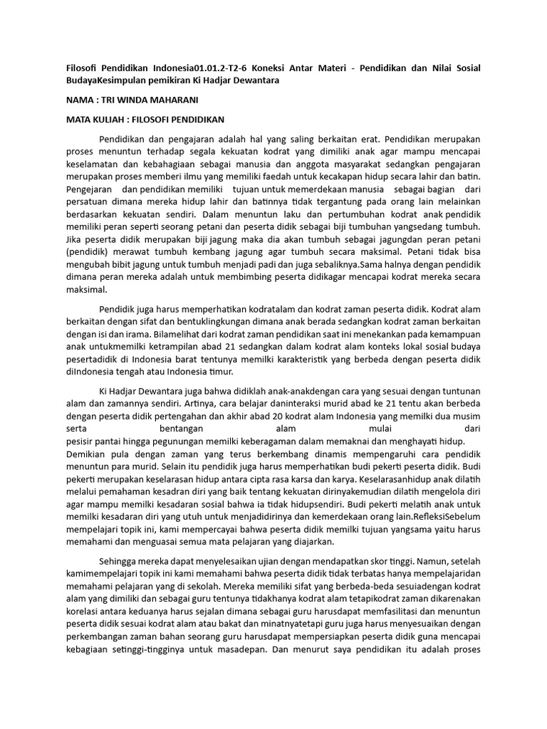 Filosofi Pendidikan Indonesia01.01.2-T2-6 Koneksi Antar Materi - TRI WINDA MAHARANI | PDF
