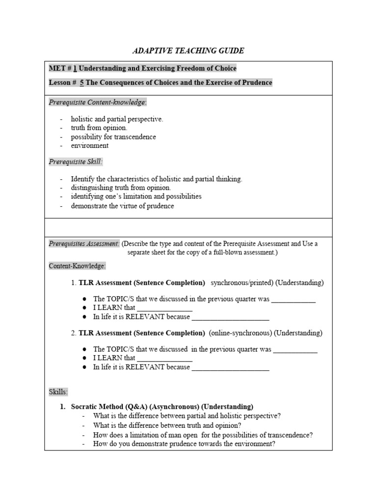 Adaptive Teaching Guide Lesson 8 Human Person As Freedom | PDF ...