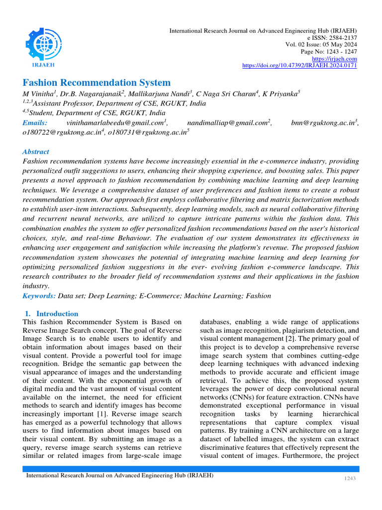 Fashion Recommendation System | PDF | Deep Learning | Search Engine Indexing