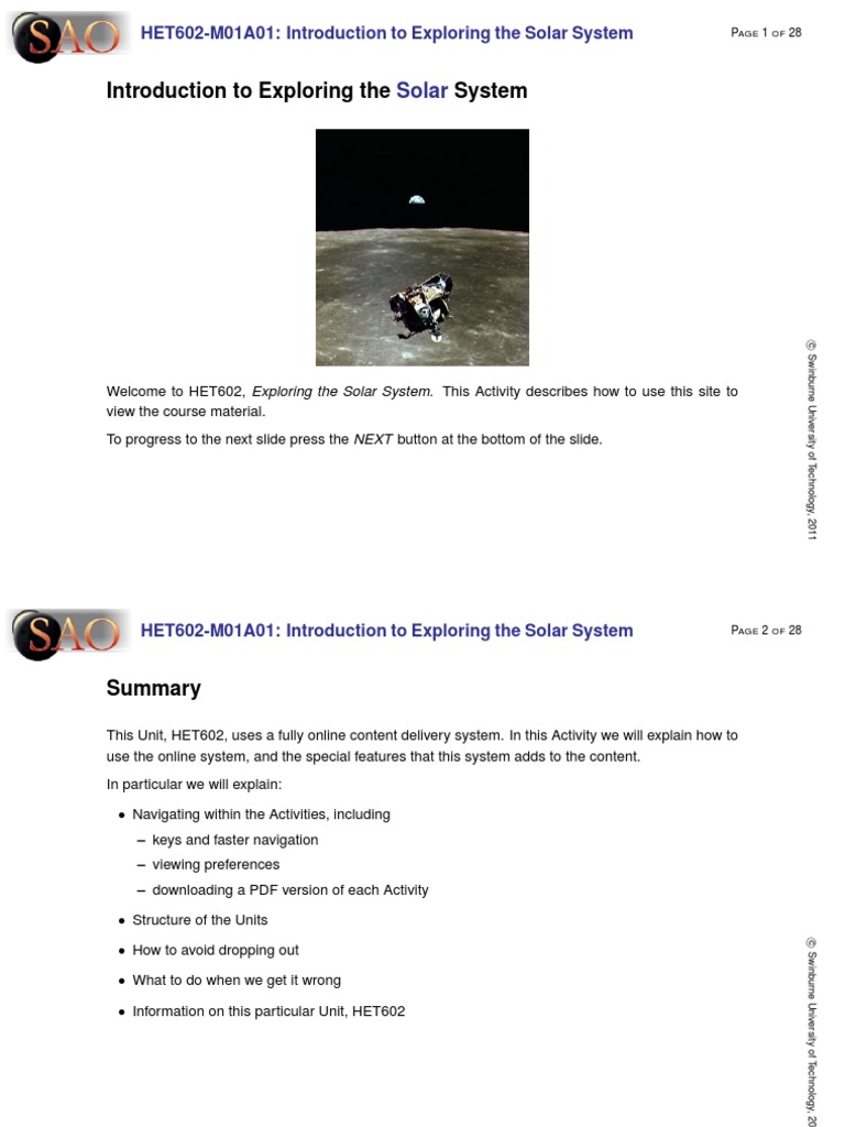 Online Guide to HET602 Solar System Course | PDF | Planets | Portable ...