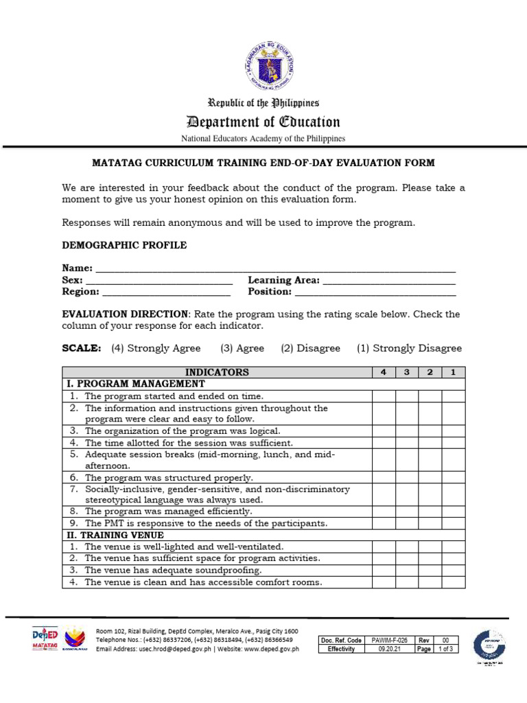 Matatag Curriculum Training Evaluation Form | PDF | Expert | Learning