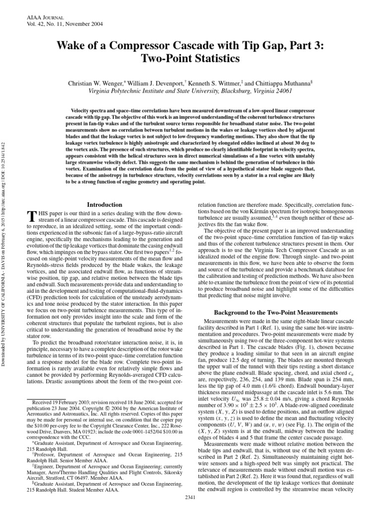 2004 美国 Wake of a Compressor Cascade with Tip Gap Part 3 Two Point ...