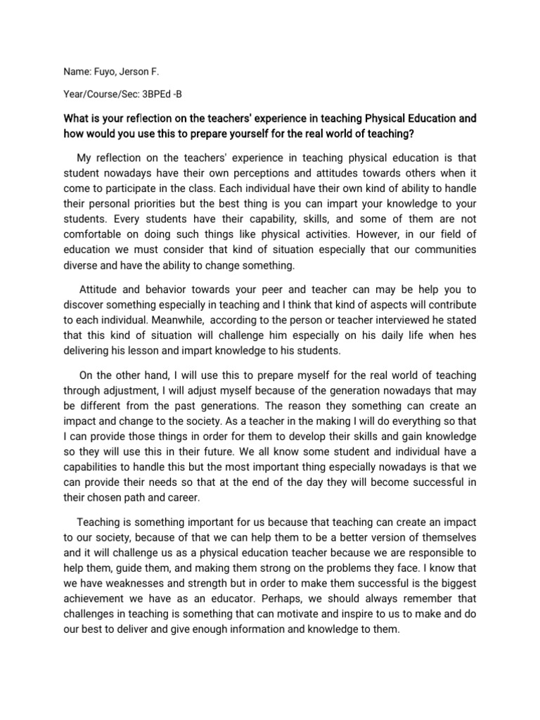 Reflection From Interviewed A Professional Teacher | PDF | Teachers ...