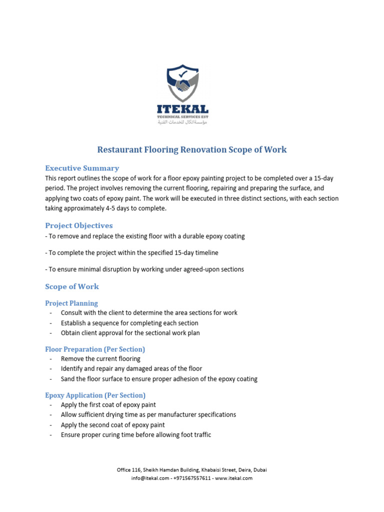 Restaurant Flooring Renovation Scope of Work | PDF | Epoxy | Paint