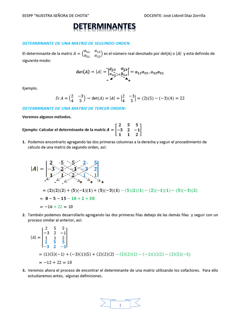 Cálculo de Determinantes de Matrices | PDF | Determinante | Matriz ...
