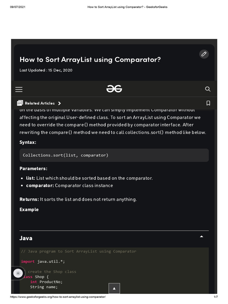 How To Sort ArrayList Using Comparator - GeeksforGeeks | PDF | Method ... How To Sort ArrayList Using Comparator - GeeksforGeeks | PDF | Method ...