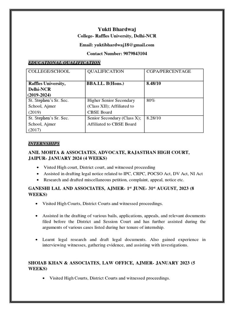 YUKTI's CV (2) | Download Free PDF | Mootness | Brief (Law)