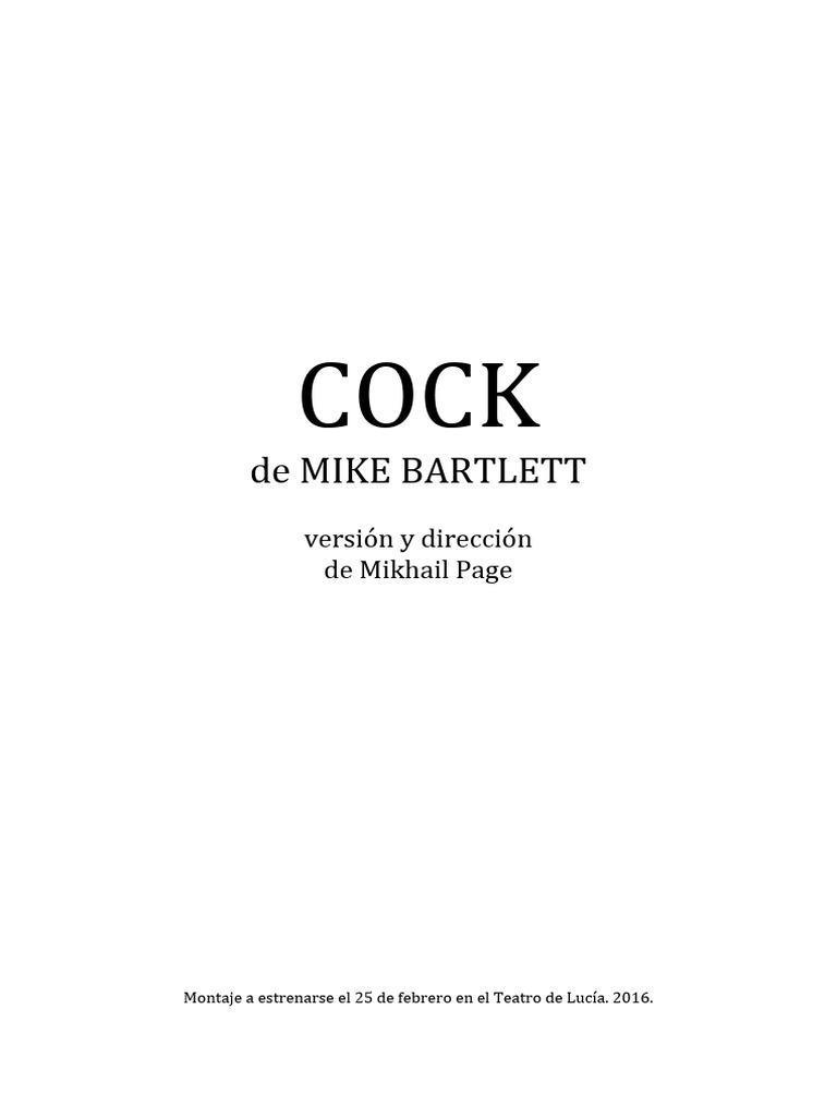 COCK de Mike Bartlett | PDF | Verdad | Amor