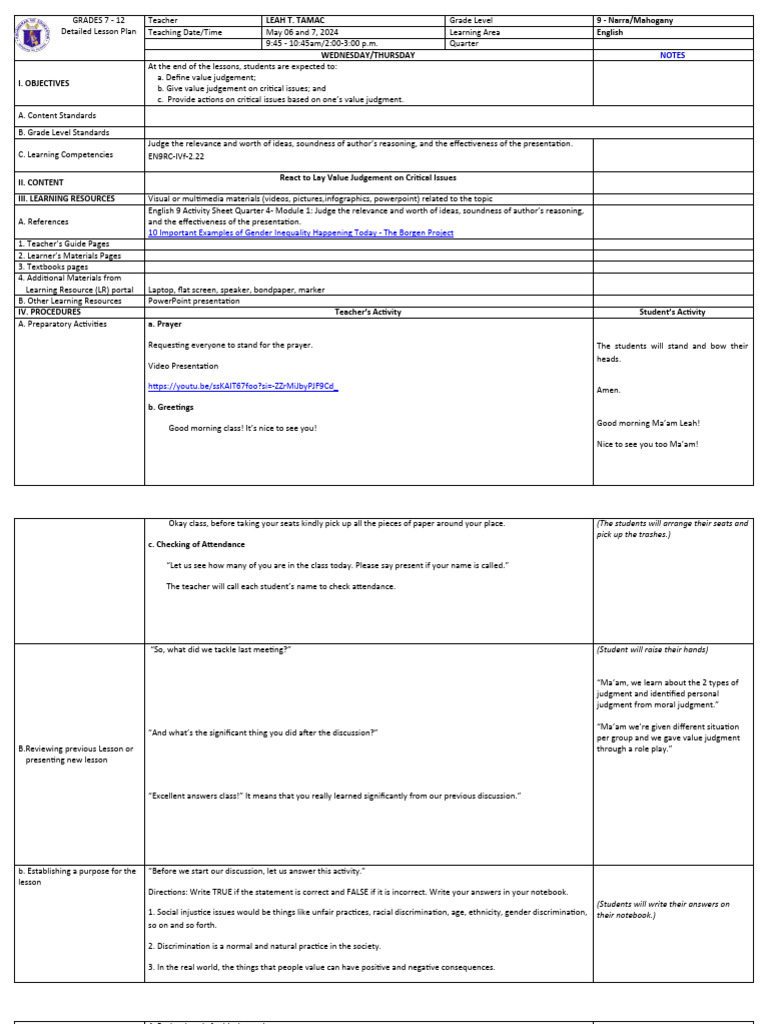 Grades 9 Lay Value Judgment | PDF | Discrimination | Employment