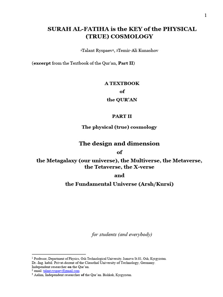 Surah Al-Fatiha: Key to Cosmic Dimensions | PDF | Quran | Islam