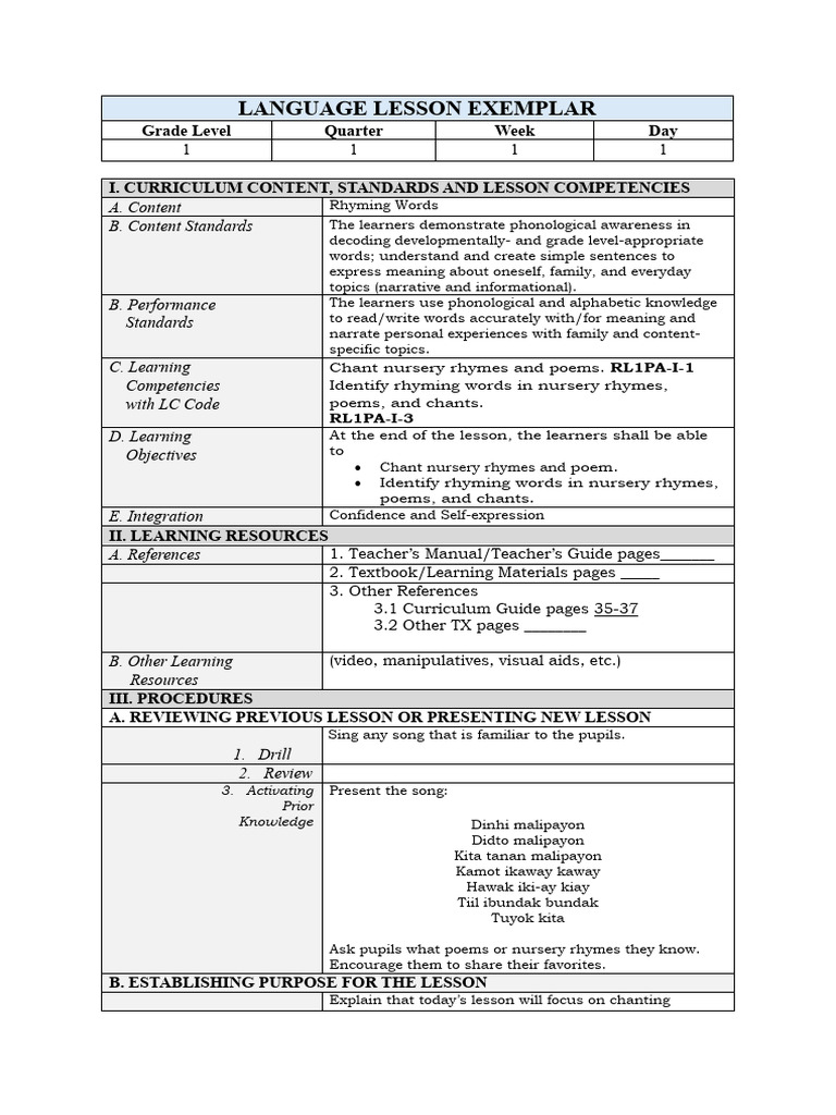 Matatag Curriculum Reading And Literacy Grade 1