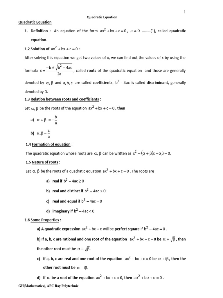 Quadratic Equation | PDF | Quadratic Equation | Equations