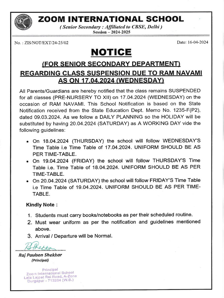 Senior Secondary Class Notice | PDF | Science & Mathematics