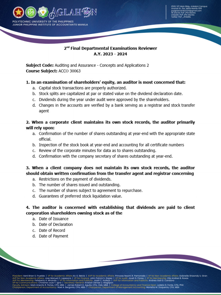 3yr - 2ndF - Auditing and Assurance - Concepts and Application2 - 2324 ...