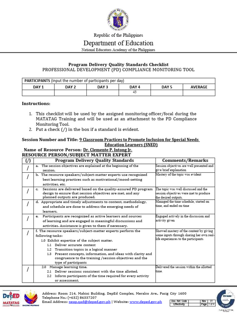 Session 9 PLENARY STANDARDS CHECKLISTS FOR PD COMPLIANCE 2024 DR ...