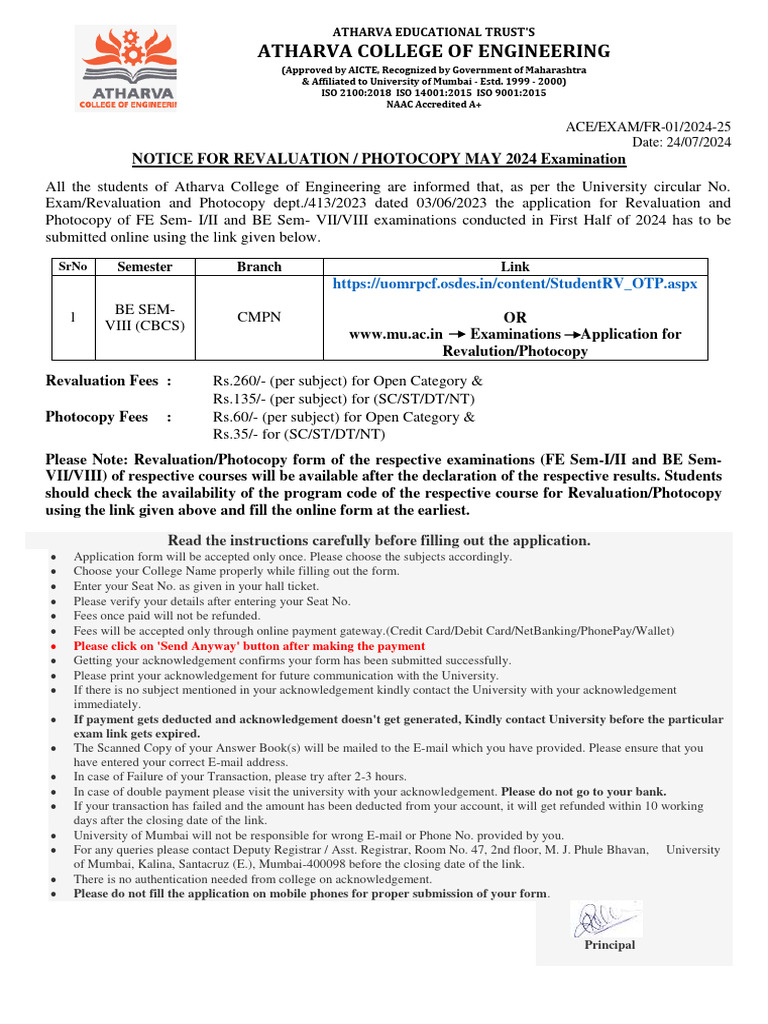 Notice Revaluation Photocopy CMPN Sem-8 May 2024 Exam | PDF | Payments | Online Banking