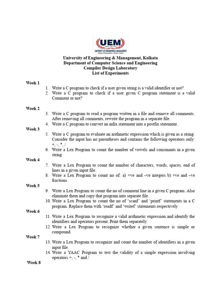 Compiler Design Lab Manual | PDF | Computer Program | Programming