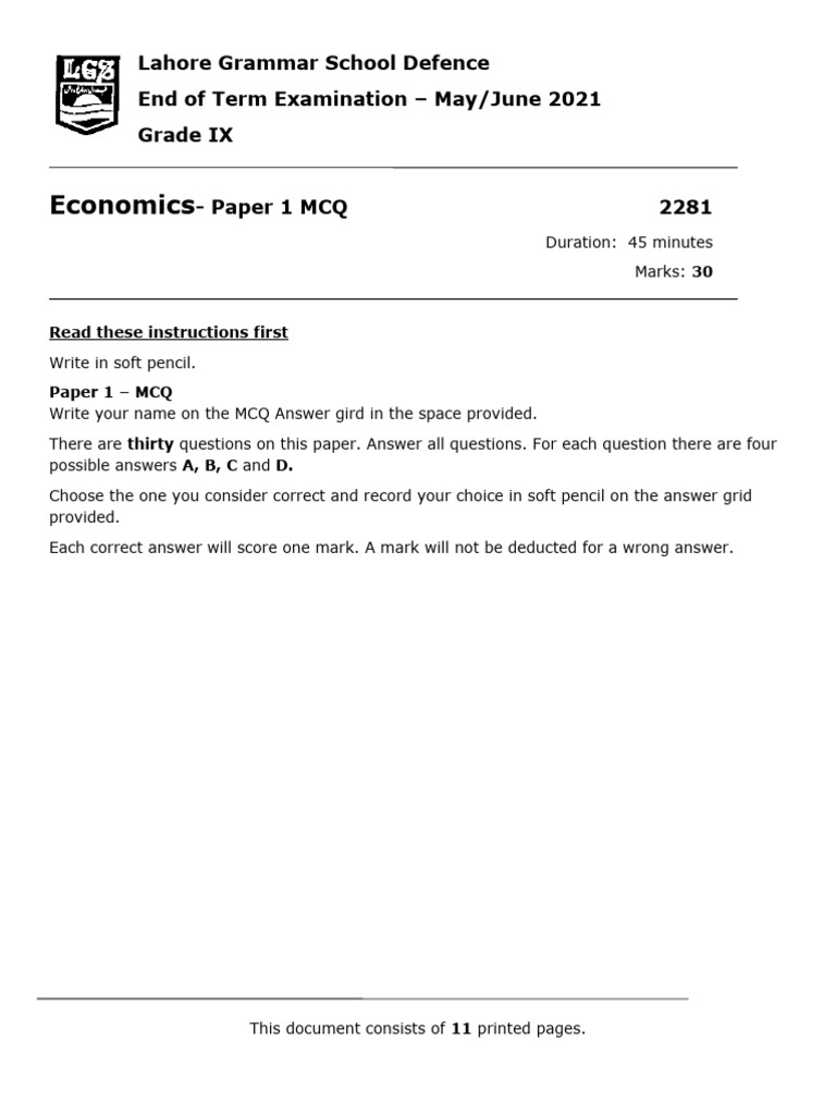 Economics Paper 1 Ver.1 | PDF