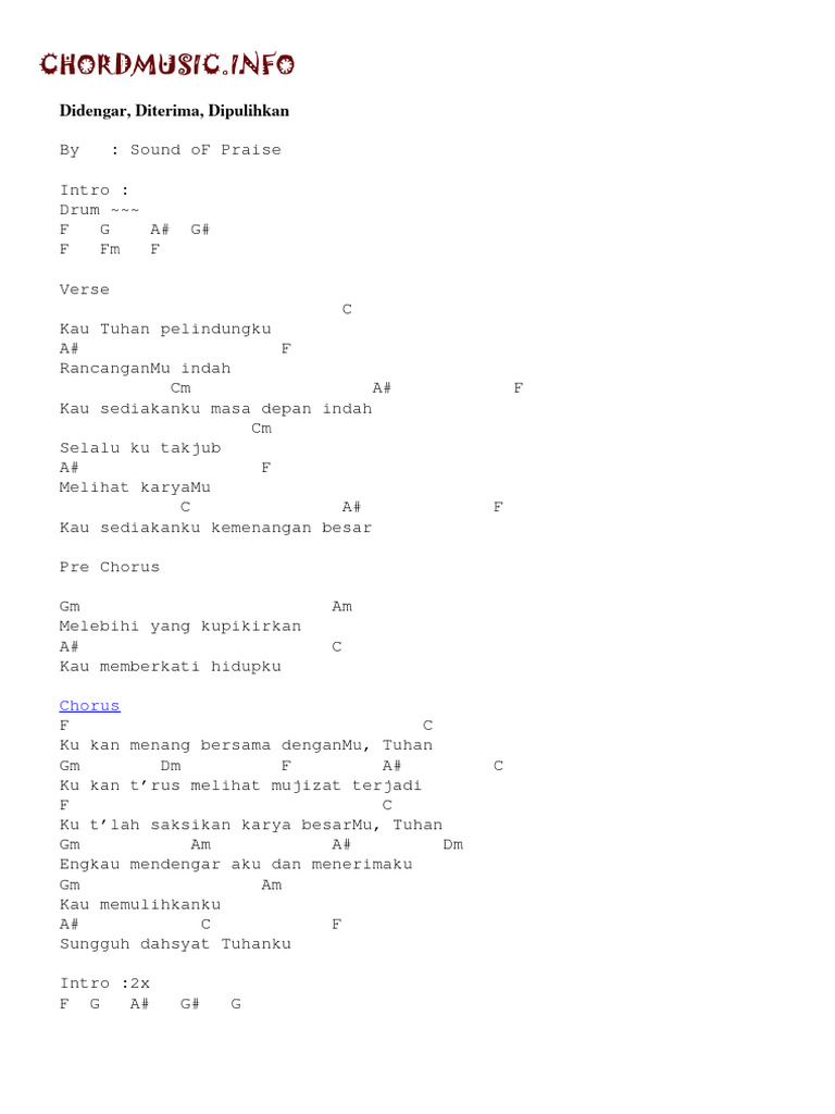 Didengar Diterima Dipulihkan Chord Gitar | PDF