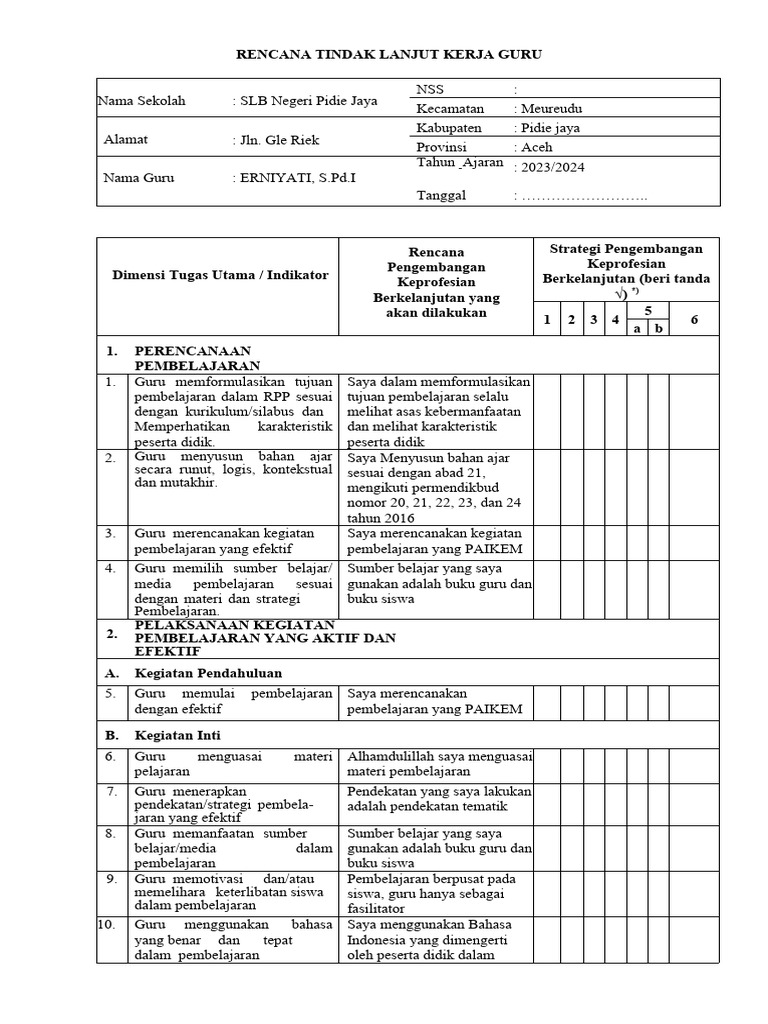 2023 Program Tindak Lanjut Kerja Guru | PDF