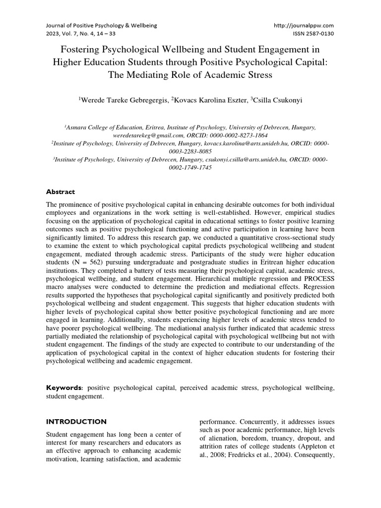 Gebregergis Et Al., 2023 - Fostering Psychological Wellbeing and ... Gebregergis Et Al., 2023 - Fostering Psychological Wellbeing and ...