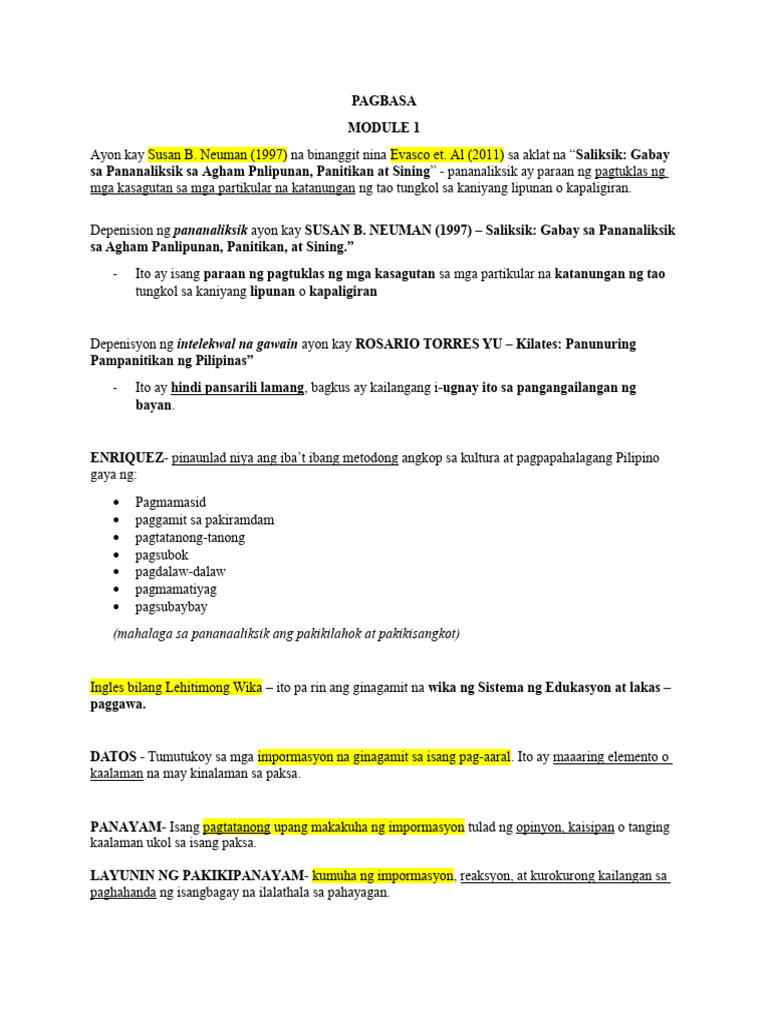 PAGBASA Notes and Reviewer | PDF
