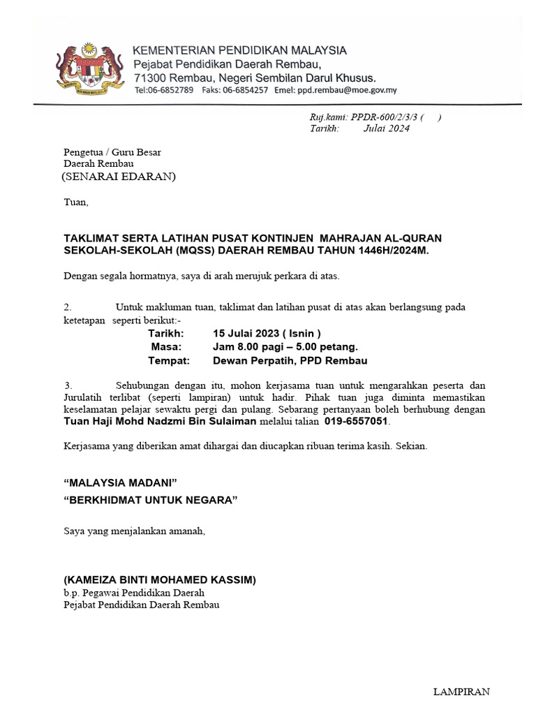 Surat Latihan Pusat MQSS 2024 | PDF